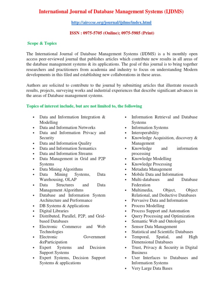 International Journal of Database Management Systems | PDF | Academic ...