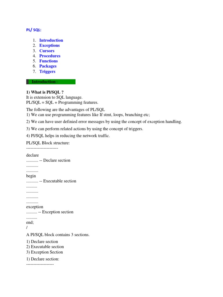 Pl Sql Exceptions Cursors Procedures Functions Packages Triggers Download Free Pdf Plsql 
