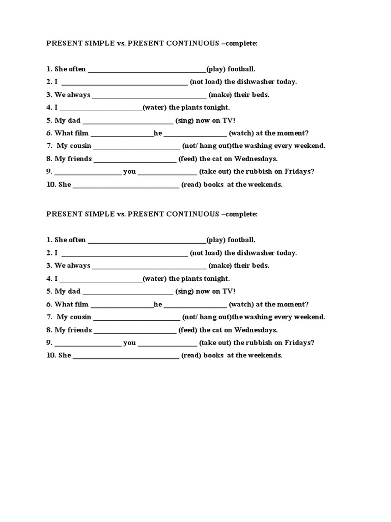Present Simple Present Continuous Short Test | PDF