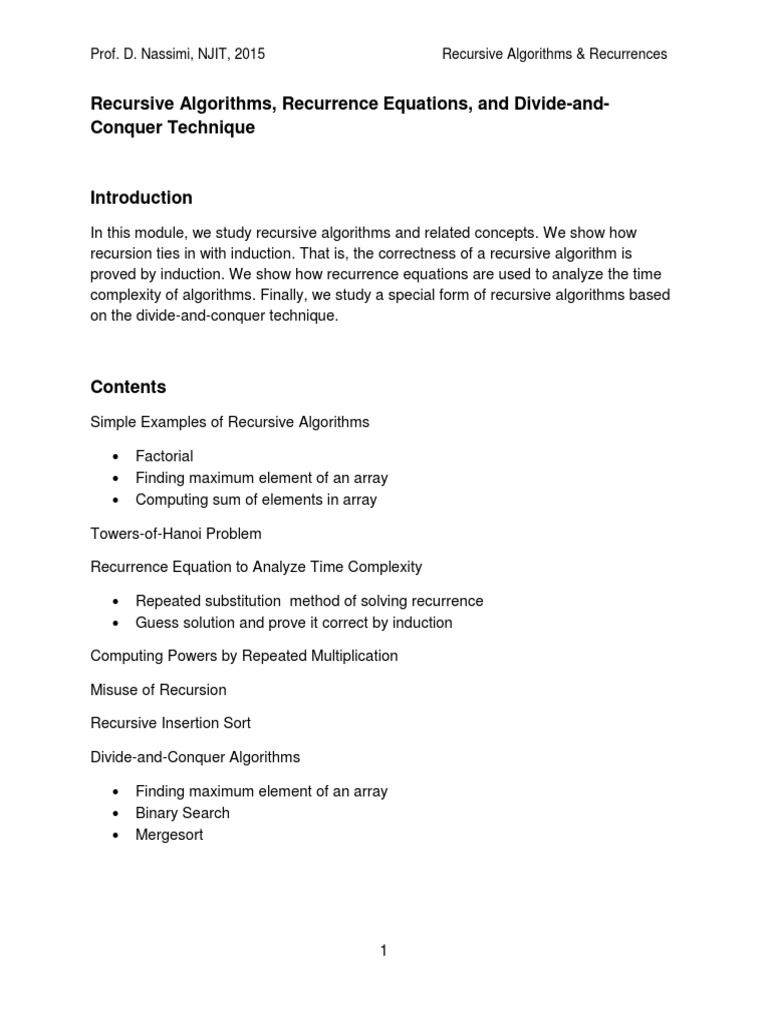 Design and Analysis of Algorithms | Download Free PDF | Recurrence Relation | Recursion
