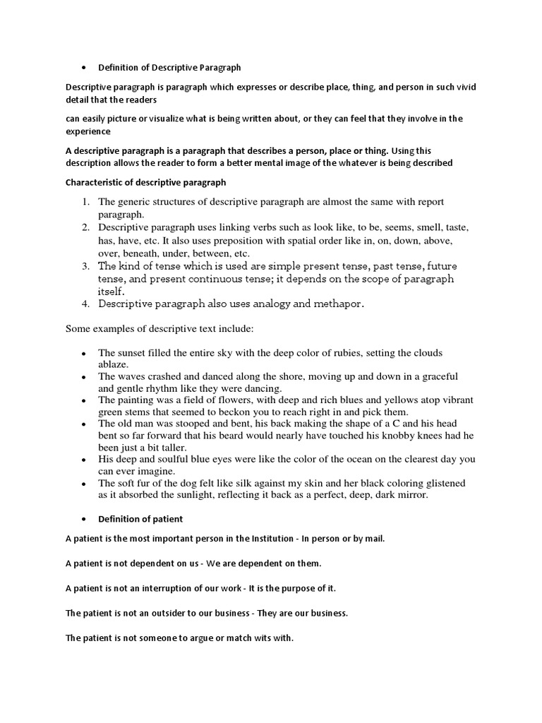 Understanding Descriptive Paragraphs | PDF | Language Mechanics ...