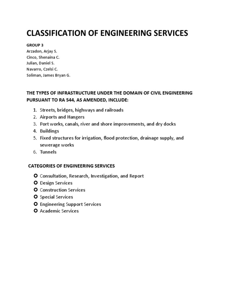 Classification of Engineering Services | PDF | Construction Bidding ...