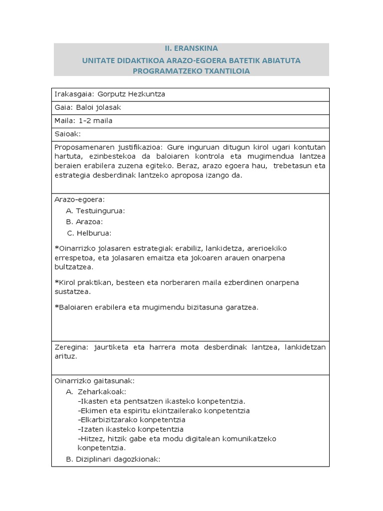 II Eranskina Unitate Didaktikoa Programatzea Eus | PDF