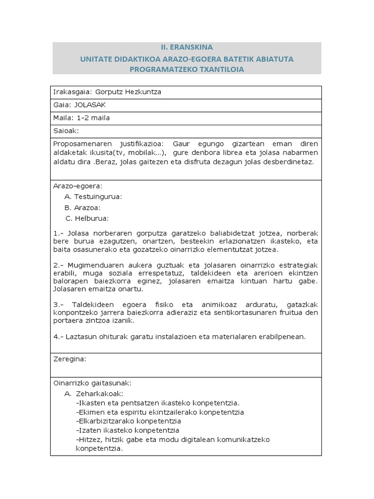 Jolasak Bertako Helburuekin | PDF