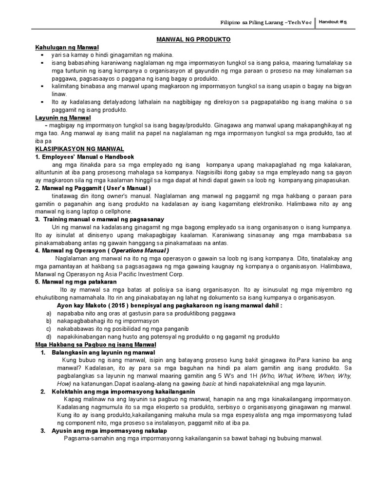 HANDOUT 5 - Manwal NG Produkto | PDF