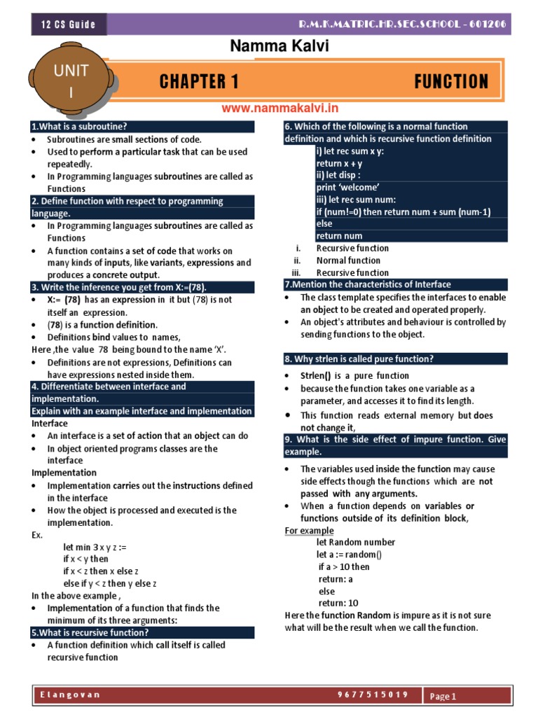 Namma Kalvi 12th Computer Science Chapter 1 To 4 Notes em | PDF | Scope ...