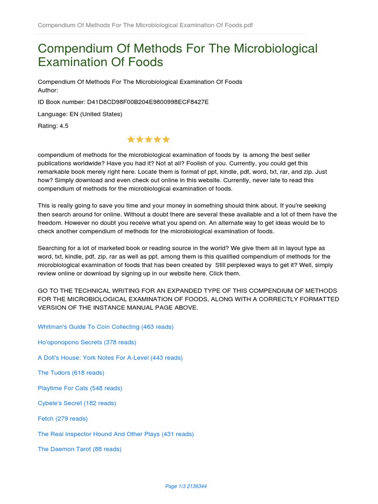 Compendium of Methods For The Microbiological Examination of Foods | PDF