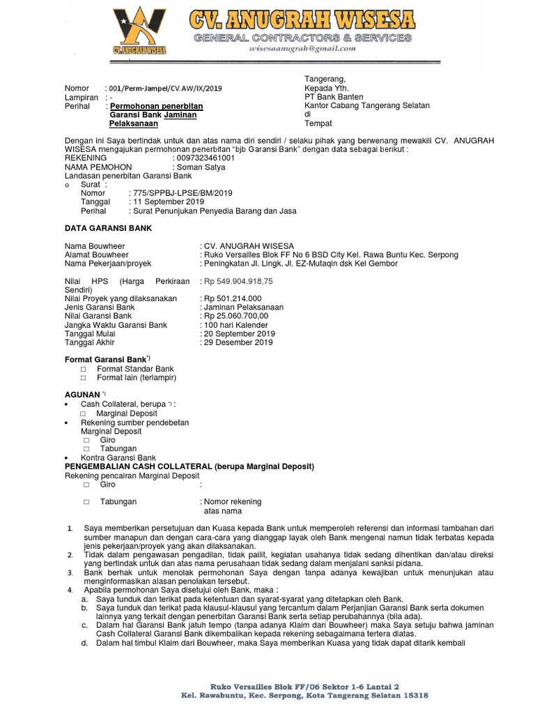 Surat Permohonan Garansi Bank | PDF