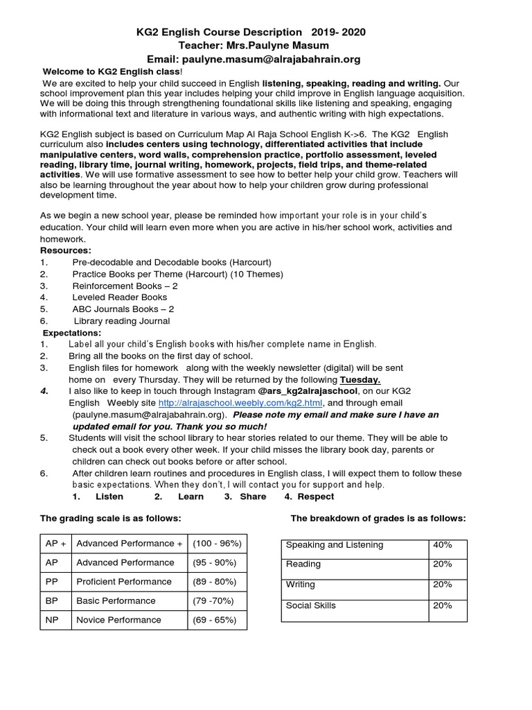 kg2 English Course Description 2019-20 | PDF | Linguistics | Semiotics