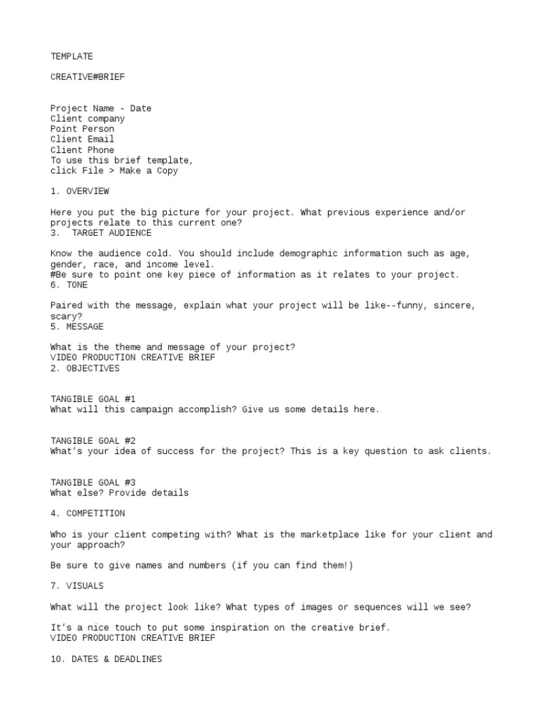 Video Production Brief Template | PDF | Business