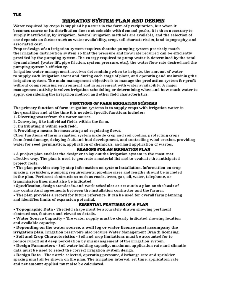 System Plan and Design: Irrigation | PDF | Irrigation | Water Resources