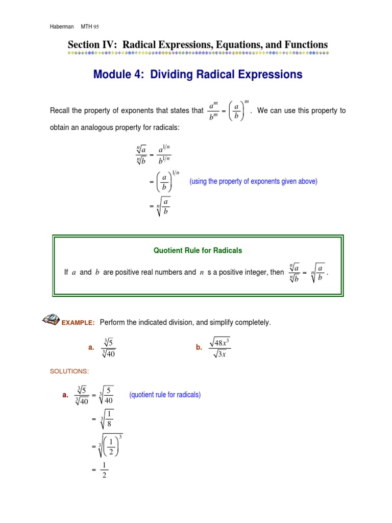 Module4 Dividing Radical Expressions PDF | PDF | Numbers | Fraction ...
