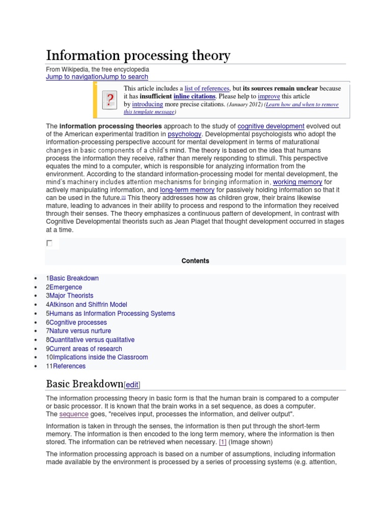 Information Processing Theory | PDF | Psychology | Metaphysics