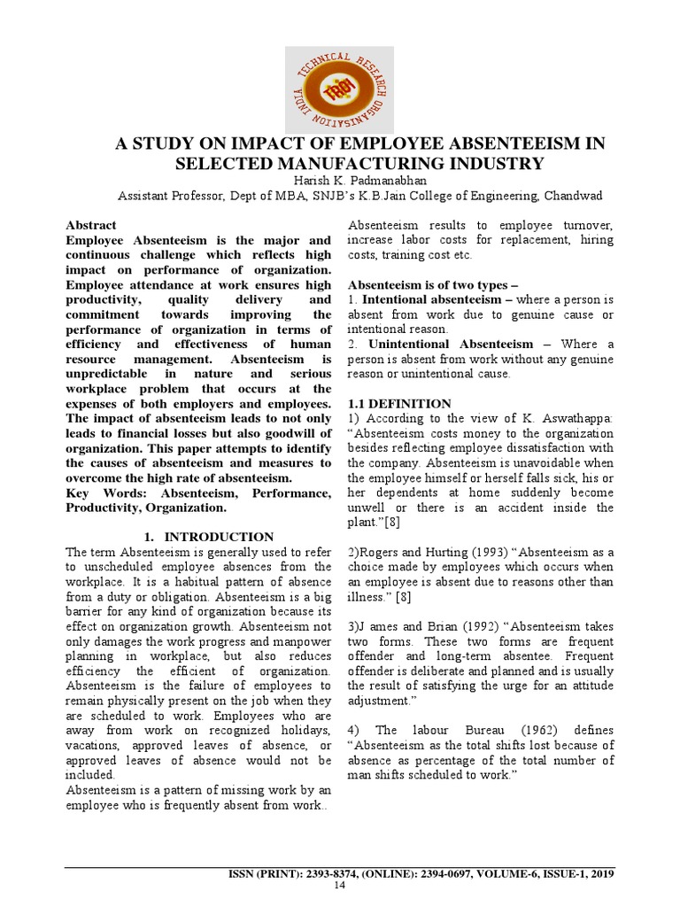 Analysis of the Causes and Impacts of Employee Absenteeism and ...