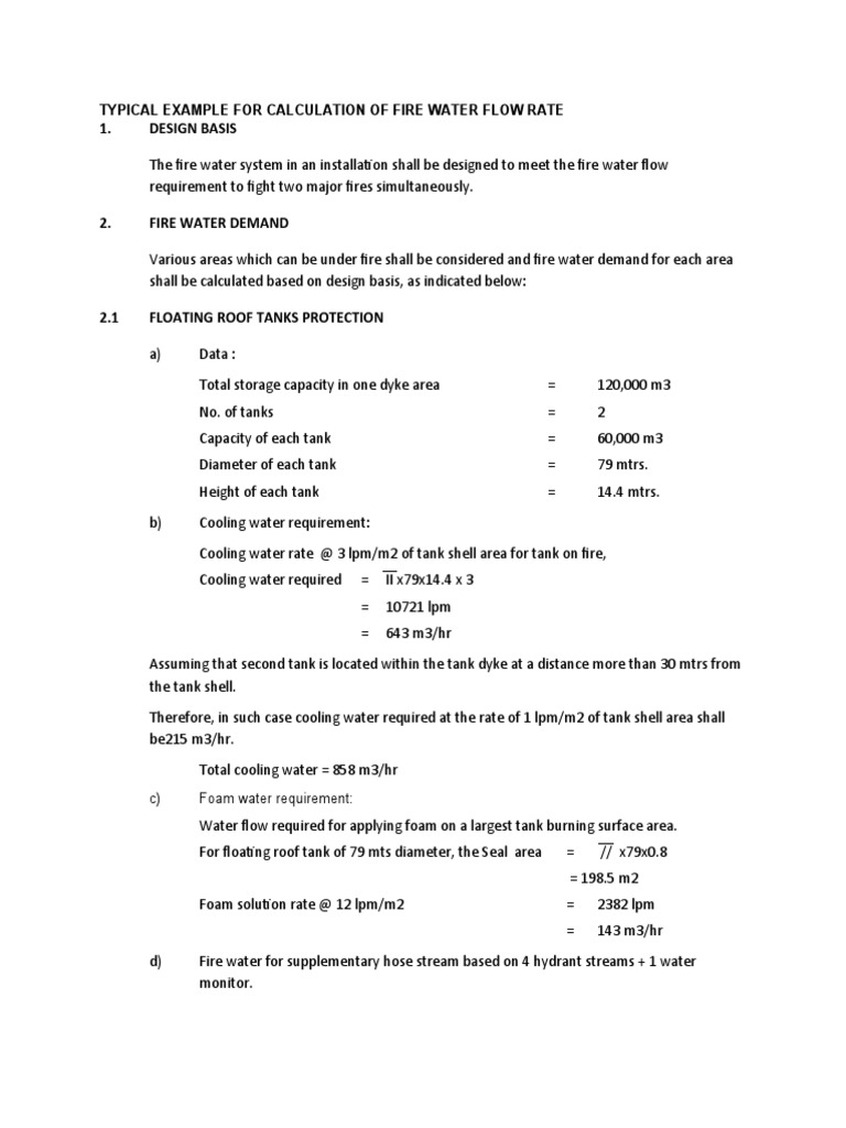 Design Basis: Typical Example For Calculation of Fire Water Flow Rate ...