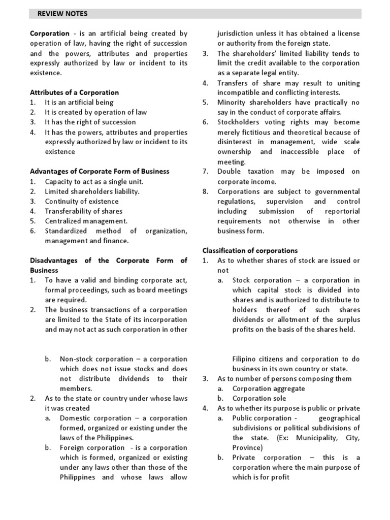 REVIEWER in RFBT Law On Corporations Withanswers | PDF | Board Of Directors | Corporations