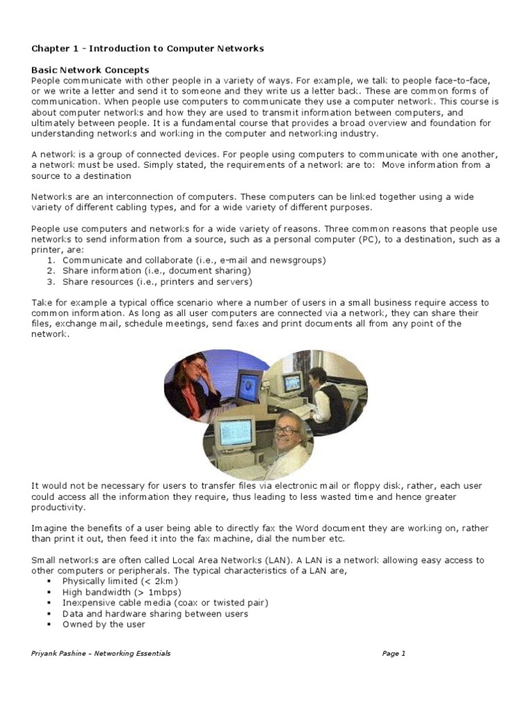 Chapter 1 - Introduction To Computer Networks Basic Network Concepts | Download Free PDF ...