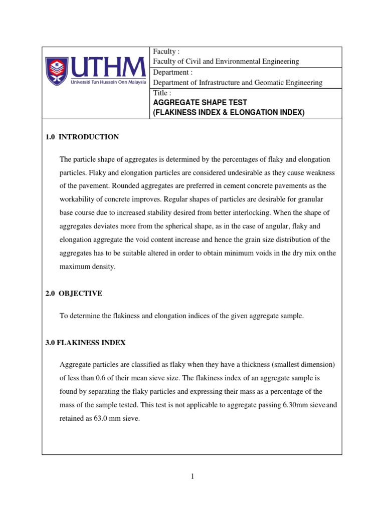 Aggregate Shape Test (Flakiness Index & Elongation Index) | PDF ...