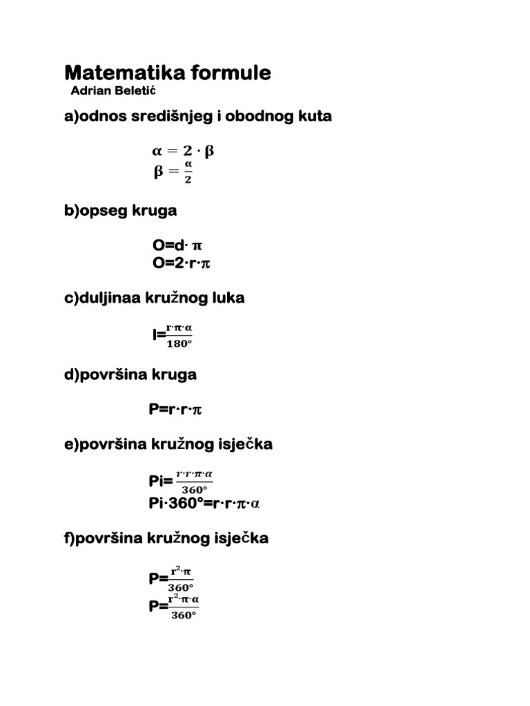 Matematika Formule | PDF