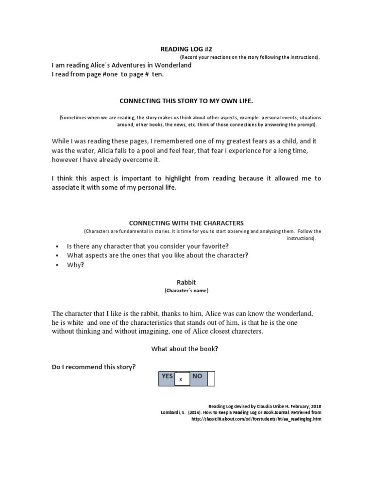 Reading Log #2: Connecting With The Characters | PDF