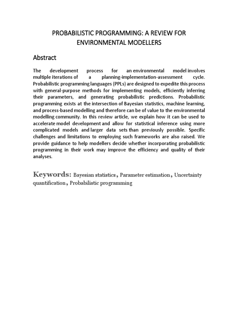 Probabilistic Programming: A Review For Environmental Modellers | PDF