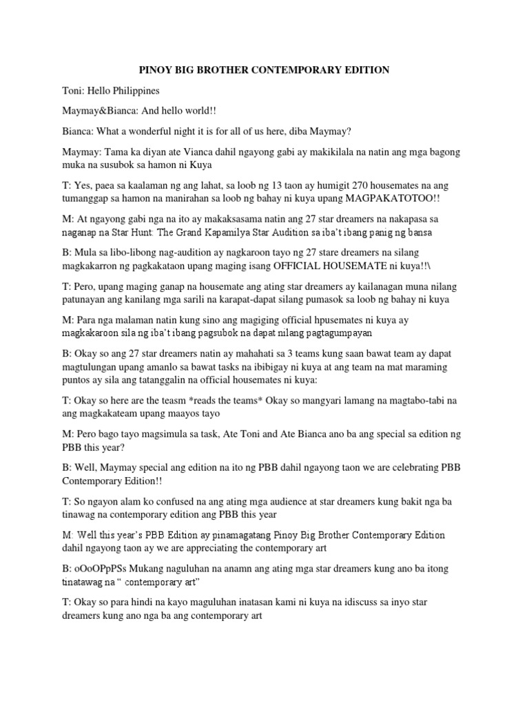 PBB Contemporary Edition Script | PDF