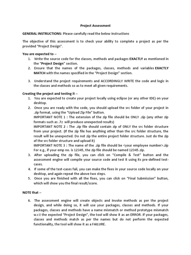 Project Assessment GENERAL INSTRUCTIONS: Please Carefully Read The ...