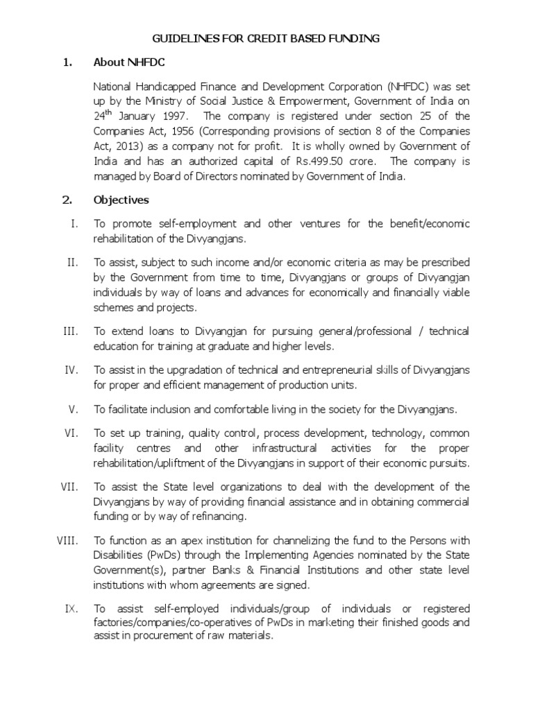 Guidelines For Credit Based Funding 1. About NHFDC | PDF | Loans | Interest