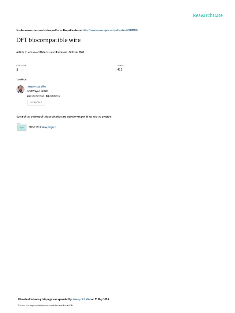 DFT Biocompatible Wire: Advanced Materials and Processes October 2002 ...