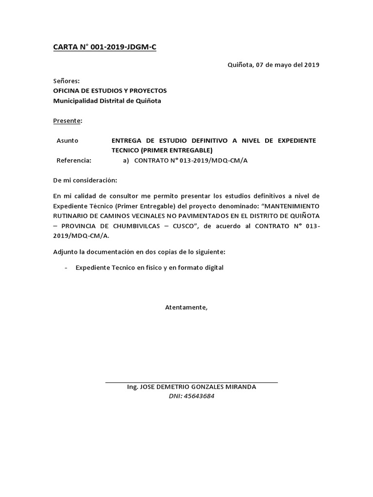 01 Carta Primer Entregable PP | PDF