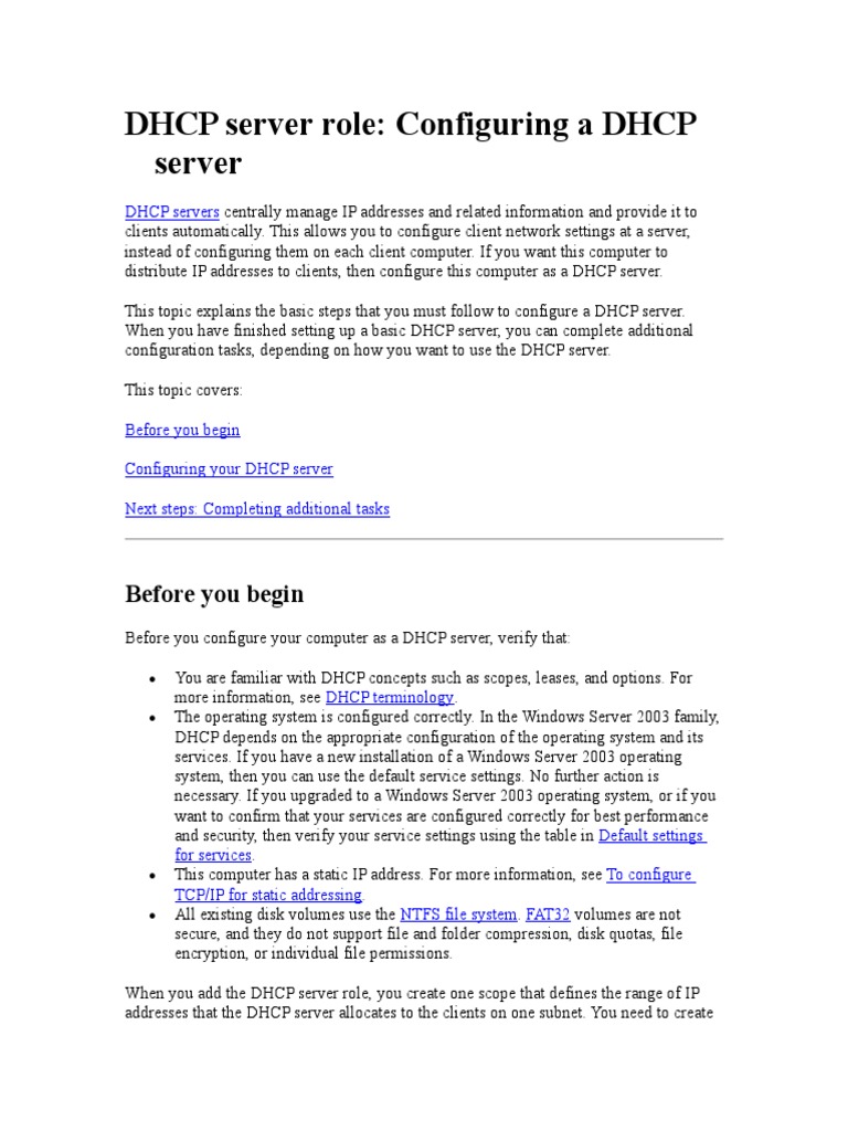 DHCP Server Configuration | PDF | Ip Address | Domain Name System