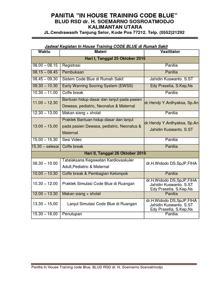 Jadwal Kegiatan Code Blue | PDF