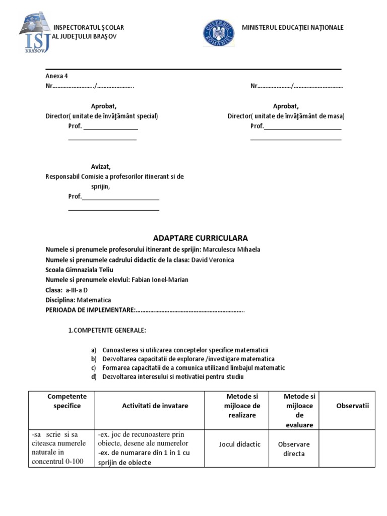 Ces Mate Adaptare Curriculara | PDF