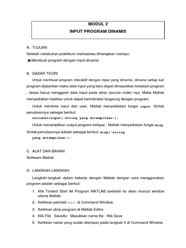 Modul 2 Input Program Dinamis | PDF