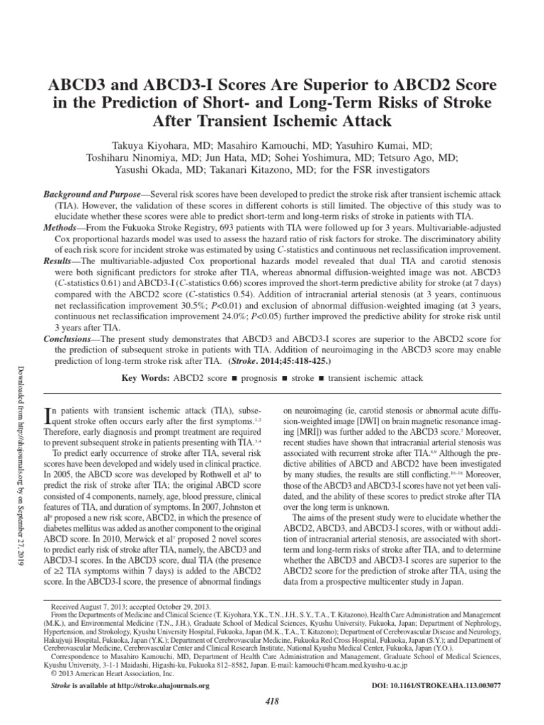 ABCD3 and ABCD3-I Scores Are Superior To ABCD2 Score in The Prediction ...