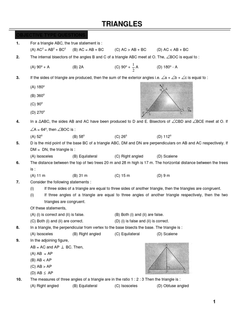 Triangles: Objective Type Questions | PDF | Triangle | Euclid