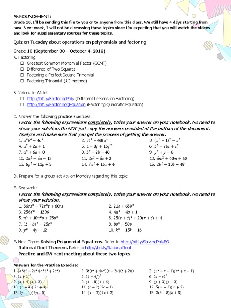 Factoring Grade 10 | PDF | Factorization | Numerical Analysis