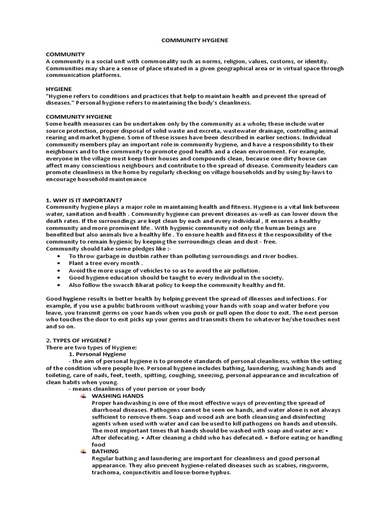 Importance of Community Hygiene Practices | PDF | Hygiene | Sanitation