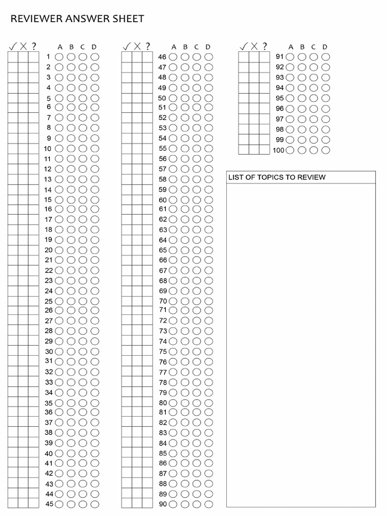 Review Answer Sheet Template | PDF