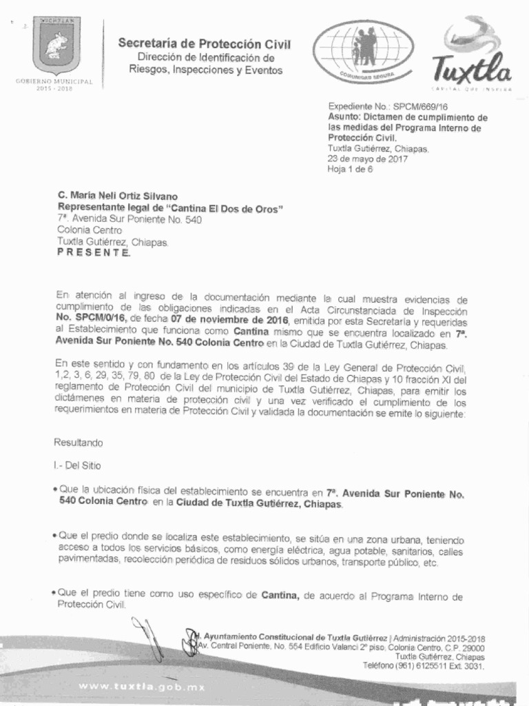 Dictamen Proteccion Civil | PDF | Chiapas | México