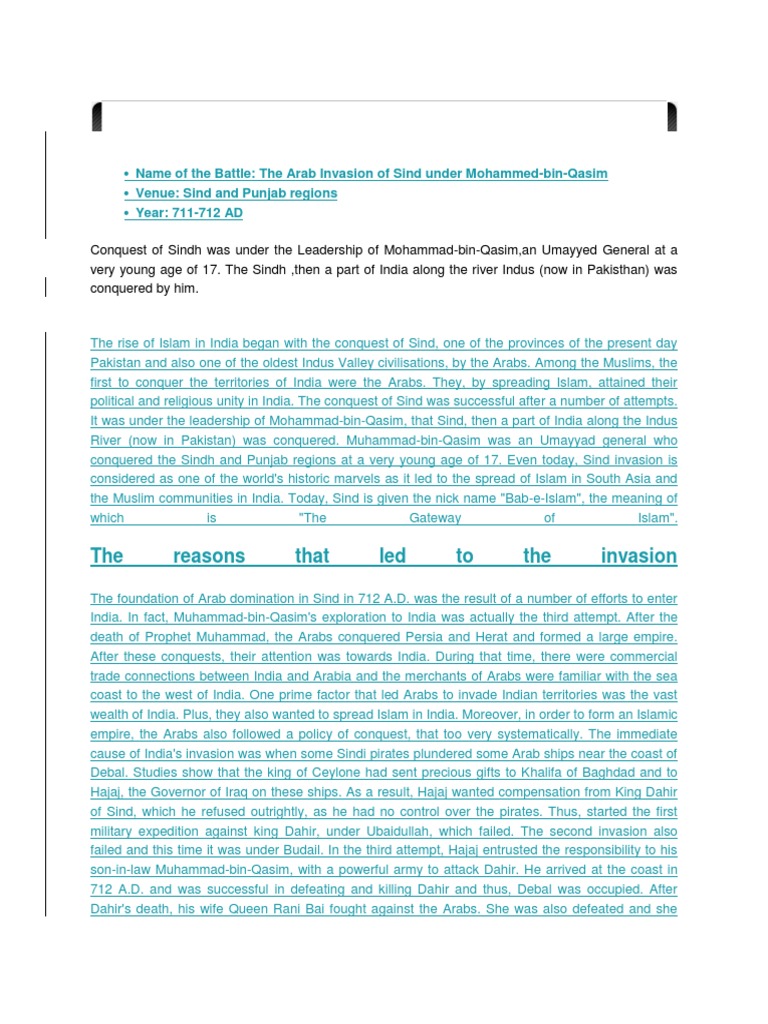 Conquest of Sindh 712 AD | PDF | Sindh | Pakistan