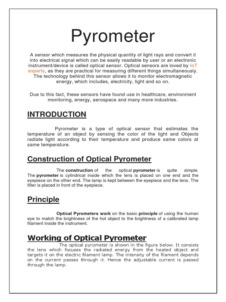 Pyrometer: Construction of Optical Pyrometer | PDF | Optics | Sensor