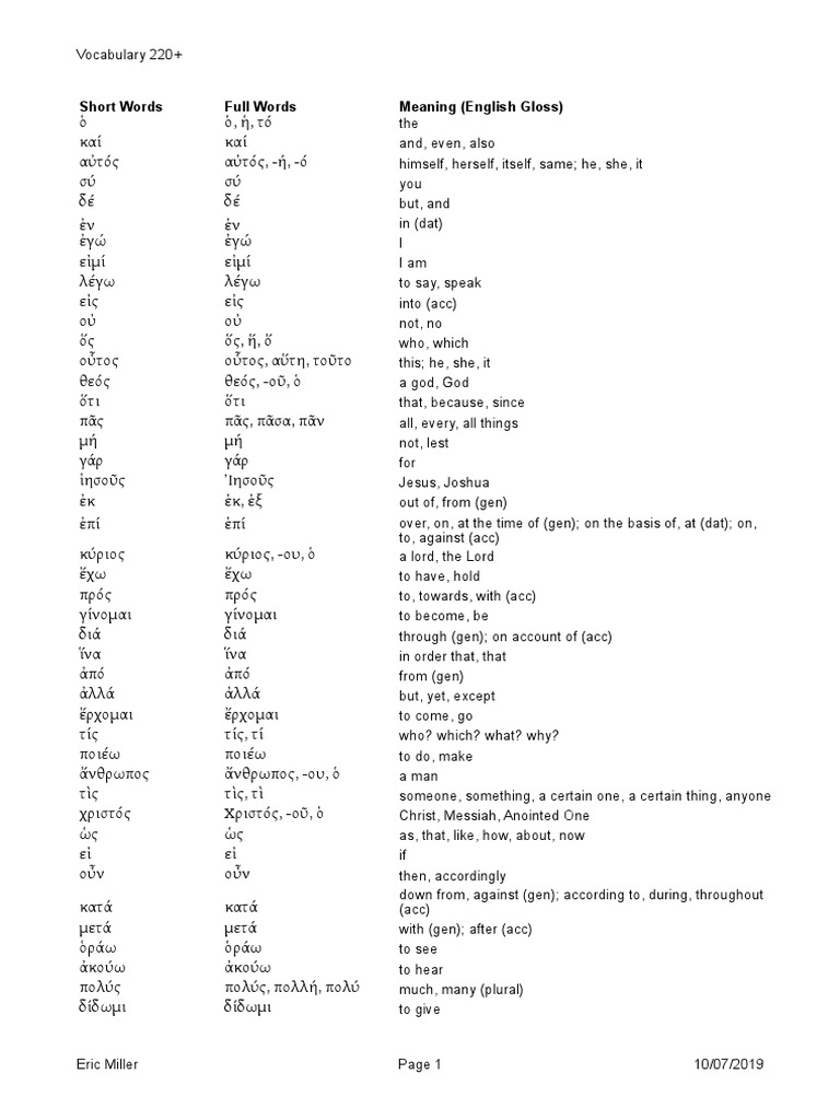 Complete Greek New Testament Vocabulary List | PDF | Jesus | Religion ...