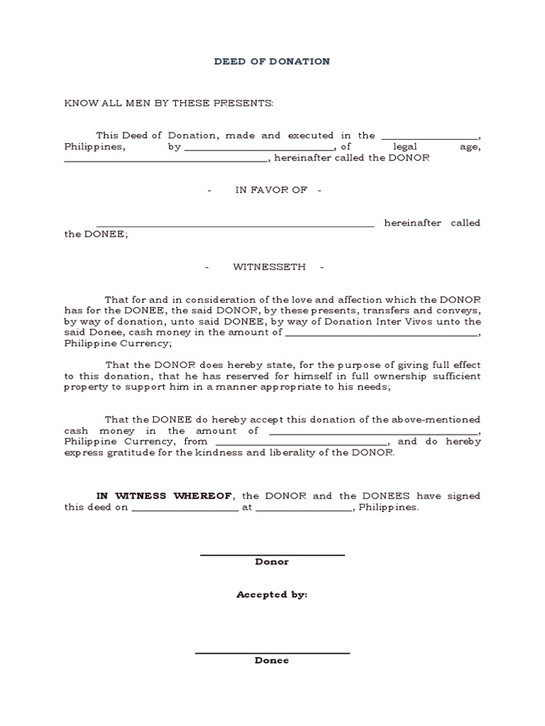 Deed of Donation: in Witness Whereof, The Donor and The Donees Have ...