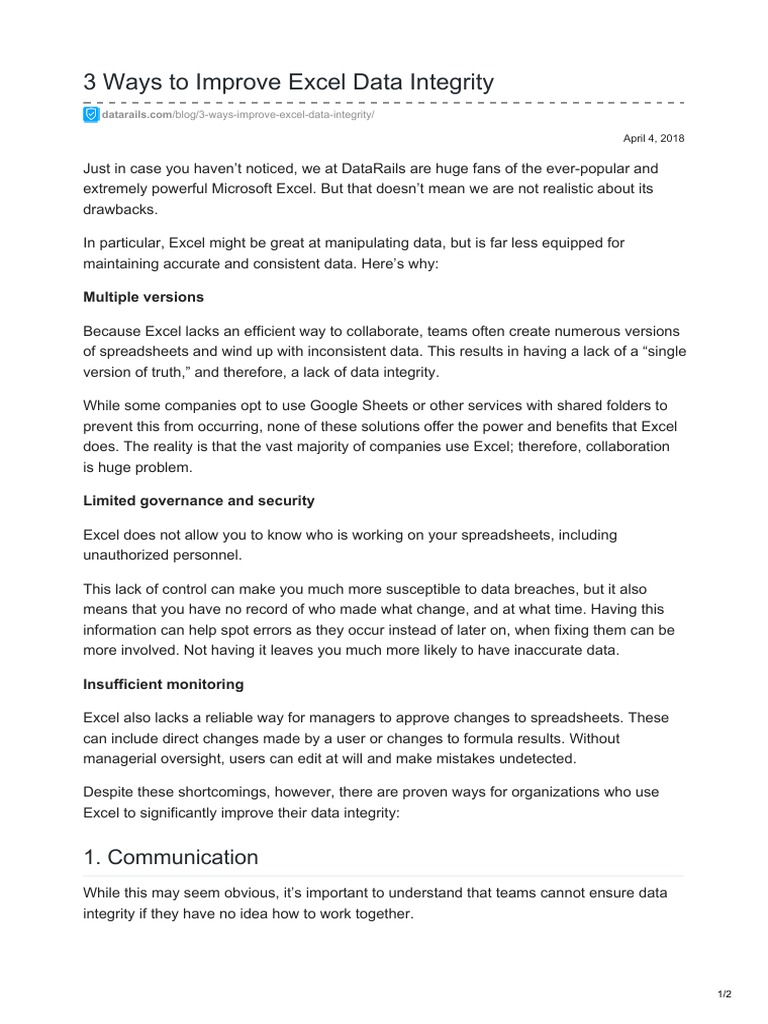 3 Ways To Improve Excel Data Integrity | PDF | Microsoft Excel ...