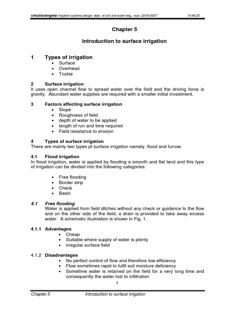 Chapt5 Intro Surfaceirrigation | PDF | Water Management | Irrigation