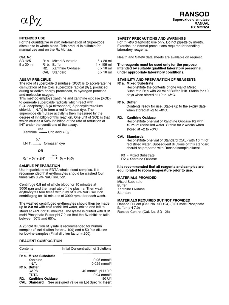 Randox RANSOD PDF | PDF | Superoxide | Superoxide Dismutase