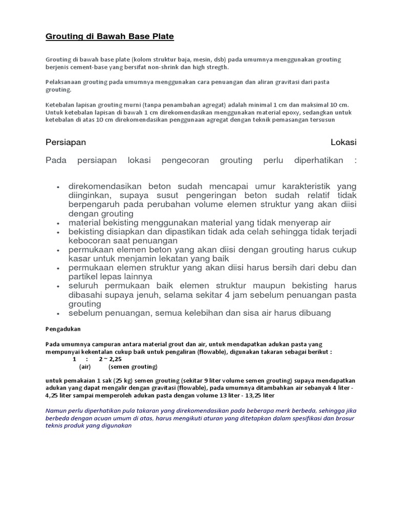 Metode Grouting untuk Base Plate | PDF