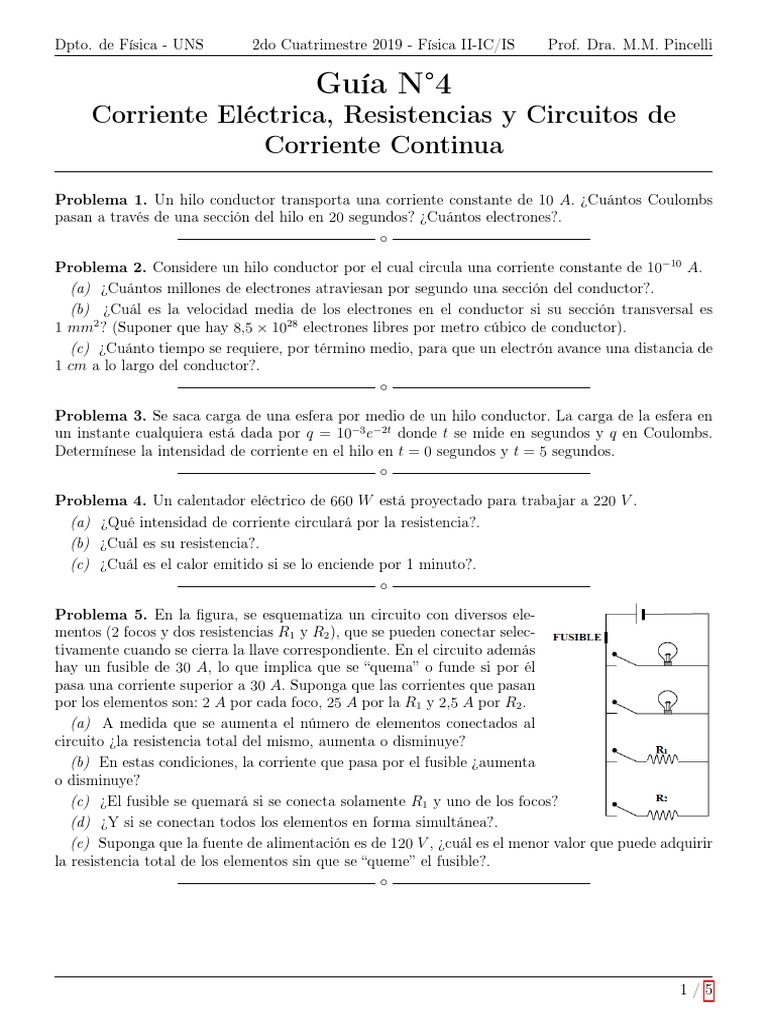 Guia 4 Corriente El Ctrica Resistencias y Circuitos de Corriente Continua | PDF | Resistencia ...