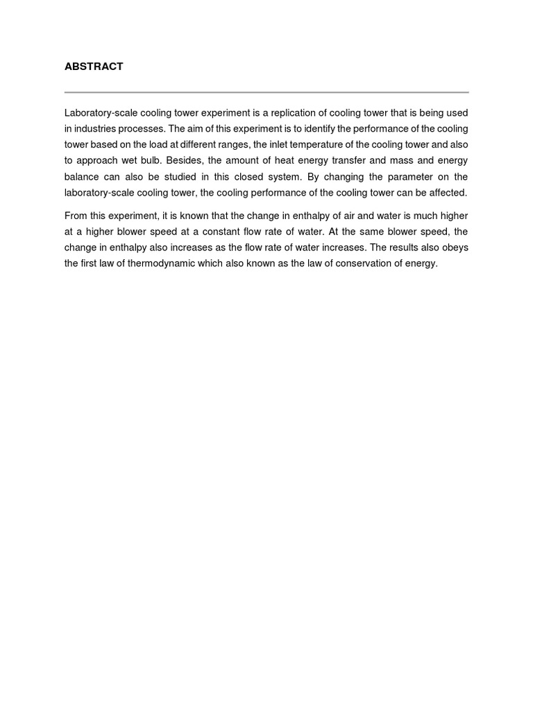 Analysis Of The Performance Of A Laboratory Scale Cooling Tower Under